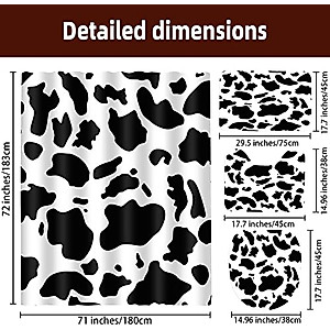4pcs Cow Print Shower Curtain Sets with Rugs Accessories, Black and White Pattern Bath Curtains Set Bathroom Decor with 12 Hooks 71x72 in SETYYEA4