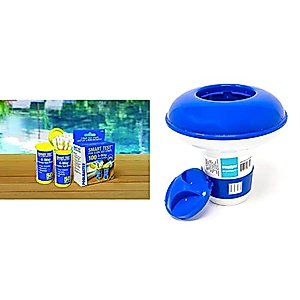 Poolmaster 22200 Smart 4-Way Swimming Pool and Spa Water Chemistry Test Strips, 100 Count, 2 Pack, Made in The USA, Yellow & HYDROTOOLS by SWIMLINE Mini Chemical Dispenser for Spas and Personal Pools