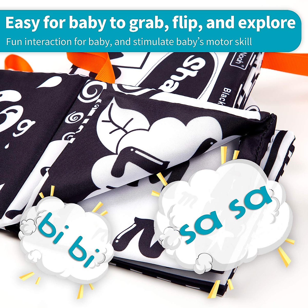 Baby First Soft Activity Cloth Book Set, High Contrast Black and White Interactive Crinkle Soft Book Bundle for Infant, Baby Early Education for Brain Development with Alphabet, Shape, Animal