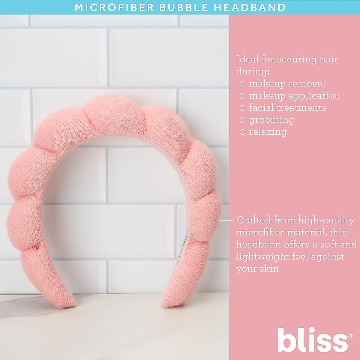 Bliss Women's Spa Headband - 2 Pack Microfiber Makeup Bubble Headband - Puffy Hair Band for Washing Face, Facials, Skincare, Shower, Size, Orange/Purple