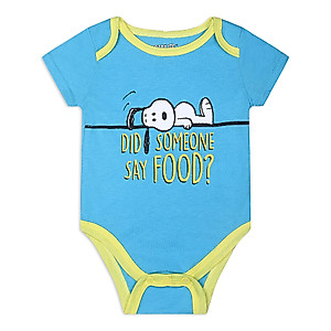 Peanuts Snoopy Boys 4 Pack Short Sleeve Bodysuit for Newborn and Infant