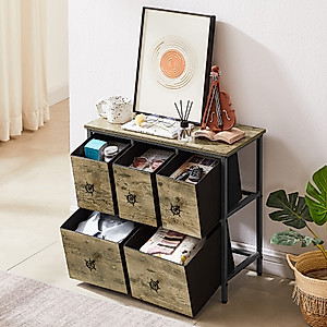 VECELO Dresser for Bedroom with 5 Drawers, Small Chest of Drawers for Living Room, Nursery, Entryway, Fabric Furniture Clothes Storage Tower with Steel, Wood Top, Grey