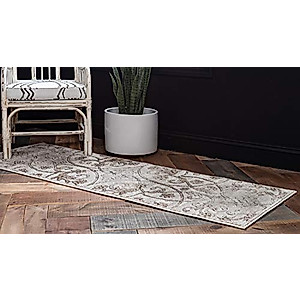 Unique Loom Rushmore Collection Classic Traditional White Tone-on-Tone Textured Intricate Design Area Rug (3' 0 x 9' 10 Runner, Tan/ Beige)