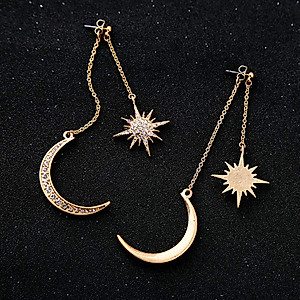 Zinc Moon Earrings for women Girls Moon and Star Earrings Jewelry Fashion Long Drop Dangle Stud