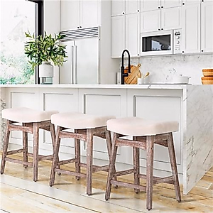 Sophia & William White Bar Stools Set of 2, Counter Height Modern Bar Stools with Linen Fabric Seat & Solid Wood Legs, 24 inch Bar Chairs