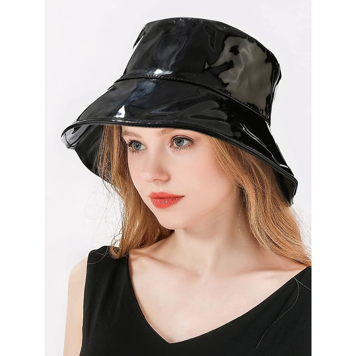 XYIYI Women Black Rain Hats Waterproof Rain Hat Wide Brim Bucket Hat Rain Cap