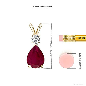 Angara Natural Ruby Teardrop Pendant Necklace with Diamond in 14K Yellow Gold for Women with 18" Chain (8x6mm Weight-1.15ct) | July Birthstone Jewelry Gift for Women | Wedding Anniversary
