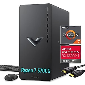HP 15L Victus Gaming PC, AMD Ryzen 7 5700G(Beat i9-10920X,4.6 Ghz), 32GB RAM - 512GB PCIe SSD, Radeon RX 6600XT(Beat RTX 3060), Prebuilt Gaming PC Bundle, Wifi 6, 3 DisplayPort, Windows 11 Home, Black