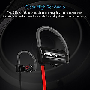 Tenergy T20 Wireless Bluetooth Headphones, IPX7 Sweatproof, Running Earphones, Noise Canceling 8-Hour Working Time, in-Ear Bluetooth V4.1 Stereo Earbuds with Mic, Bonus Sport Armband