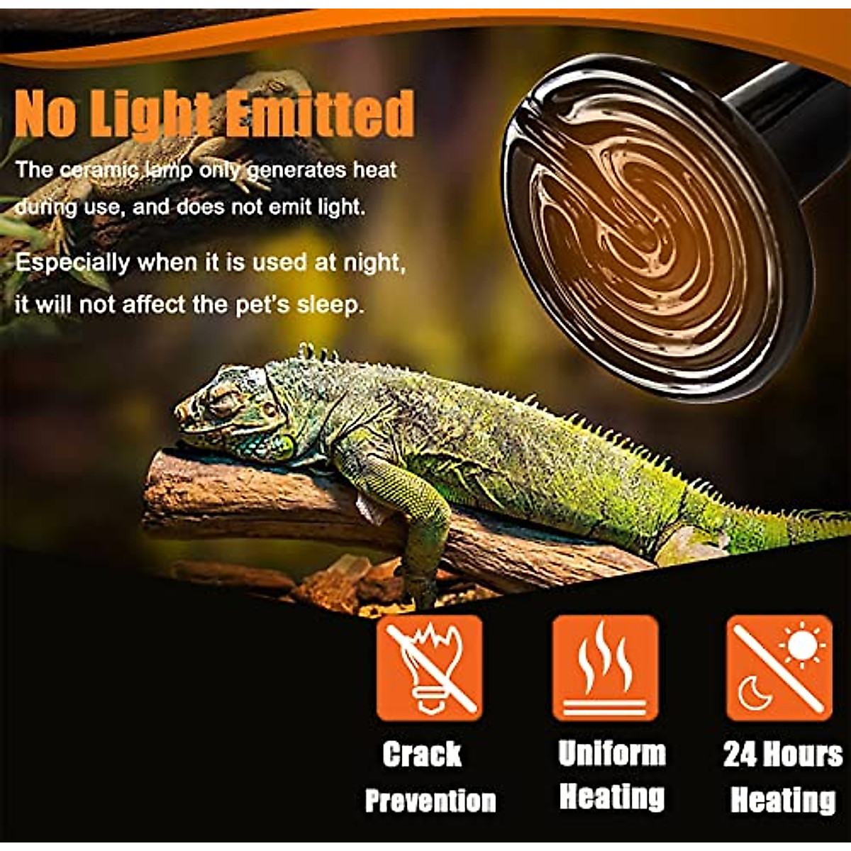 Woyrise 100W Ceramic Heat Emitter, Reptile Heat Lamp Bulbs, No Light Emitting Brooder Coop Heater for Amphibian Pet & Incubating Chicken, Black (2-Pack)