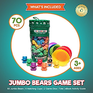KIDS KORNER Jumbo Counting Bears Matching Game - Montessori Fine Motor Learning Toys with Stacking Cups, 60 Preschool Math Manipulatives, 2 Toddler Games Dice, Toy Storage & Activities eBook