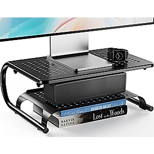 HUANUO Monitor Stand, 2 Tier Monitor Riser with Storage, Vented Computer Monitor Stand, Desktop Stand, Desk Shelf for Printer, Screen, PC, Gaming Console, for Home & Office