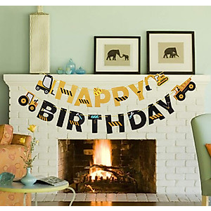 Construction Vehicle Happy Birthday Banner Dump Truck Excavator Tank Truck Garland for Boys Construction Themed Party Kids Birthday Party Decoration by Ucity