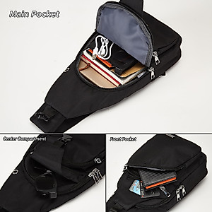 Men Women Sling Backpack Anti Theft Crossbody Shoulder Chest Bag with USB Charging Port Black