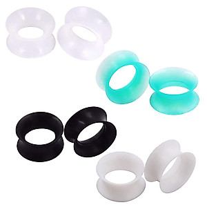 Stuppendux 4Pairs Black White Transparent Turquoise Soft Silicone Flexible Ear Skin Tunnels Plugs Expanders Gauges Hollow Body Piercing 3/4" 20mm