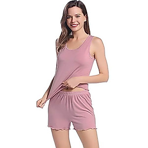 Joyaria Cooling Summer Pajama Set for Women Bamboo Viscose Pjs Jersey Knit(Dusty Rose,XL)