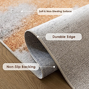 OMERAI Machine Washable Rug 5x7 Modern Abstract Area Rugs with Low-Pile Non-Shedding Foldable Area Rugs for Living Room, Stain Resistant Area Rugs for Bedroom Dining Room Rug Washable Orange Gold