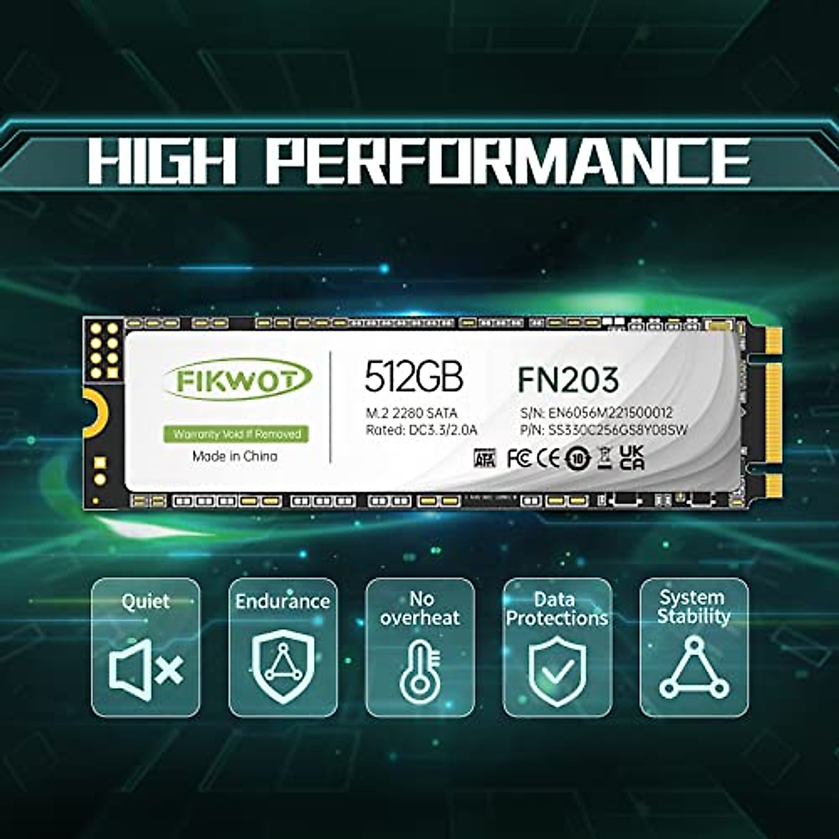Fikwot FN203 M.2 SATA SSD - SLC Cache 3D NAND TLC SATA III 6Gb/s M.2 2280 NGFF Internal Solid State Drive, Up to 550MB/s, Compatible with Ultrabooks, Tablet Computers and Mini PCs (512GB)