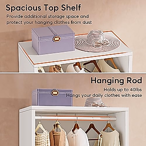 Tribesigns Wardrobe Closet, White Wood Armoire Wardrobe Closet with Open Storage Shelves and Hanging Rod, Freestanding Wardrobe Cabinet for Bedroom (1 PCS)