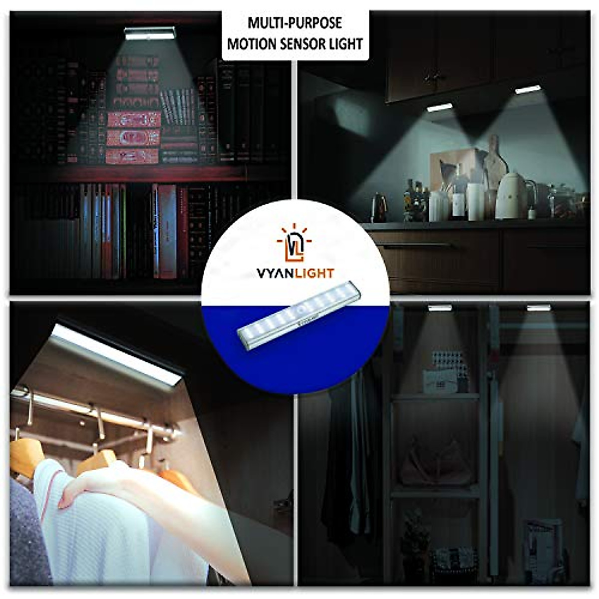 VYANLIGHT Motion Activated Light, Wireless LED Lights with 30 LEDs, Built-in Battery, and 4-Modes, Stick-On Anywhere Magnetic Night Light Bar for Closet Hallway Stairway, Dimmable LED, 1 Pack