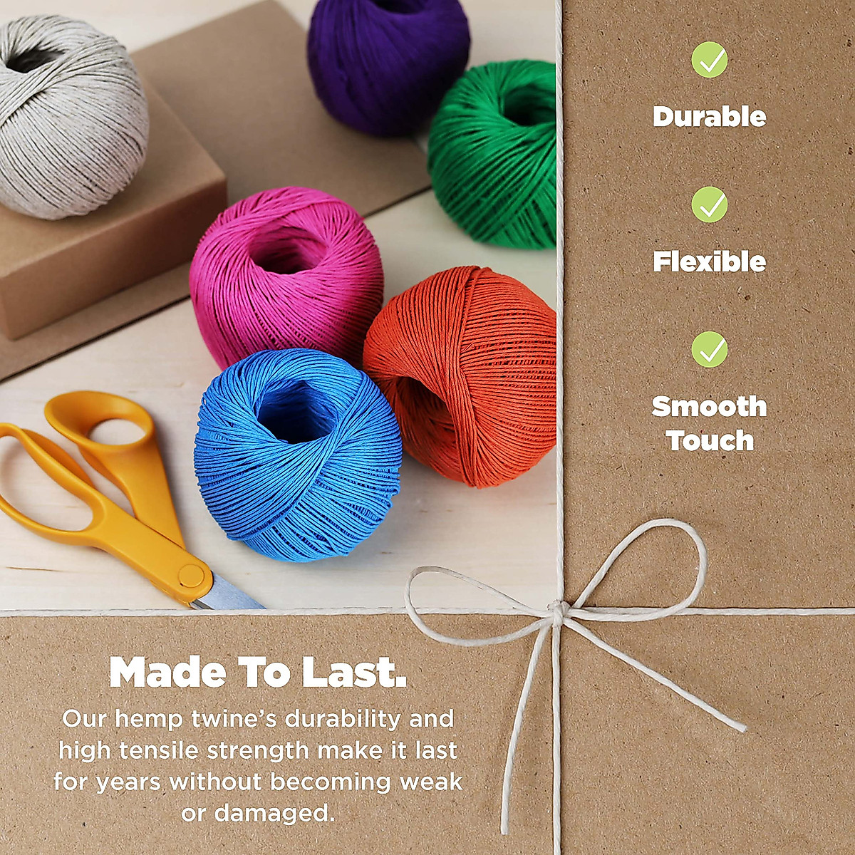 Bean Products Hemp Twine - High Tensile Strength and Durable - Made with 100% Hemp - Perfect for Jewelry, Arts & Crafts, Decoration, Cooking - 1MM, 100G/430 Ft. - 20 lb. Test Strength - 12 Pack