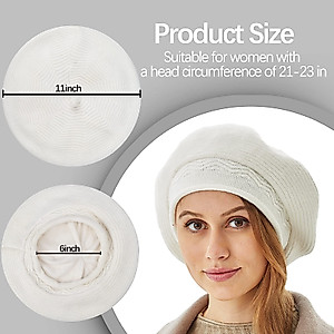 Women French Beret Hat Beanie Winter Knit Knitted Warm Wool Slouchy Paris Basque Baret Barrette Artist Cap White Classic Solid Color, Boinas de Mujer, Gifts for Ladies