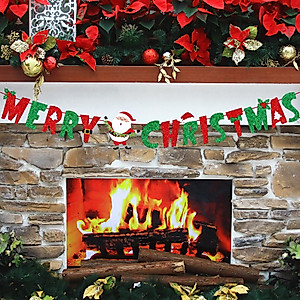 Comelodiant Merry Christmas Banner Glitter Christmas Banner Red &Green Christmas Bunting Banner Sign for Xmas Decorations Indoor Christmas Home Wall Fireplace Mantel Décor