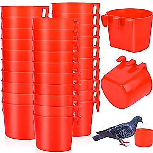 50 Pieces Cage Cups Plastic Hanging Bird Feeding Cups Universal Cage Cups Birds Feeders Seed Bowl Chicken Feeding Watering Dish with Hooks for Pet Pigeon Parrot Parakeet Poultry (Red)
