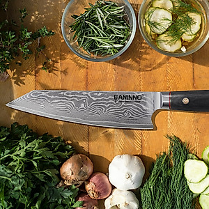 EANINNO Damascus Chef Knife 8 Inch Japanese Kitchen Knife, Sharp Professional Chefs Knife 67 Layers High Carbon Damascus Stainless Steel Vg10 Cutting Knife