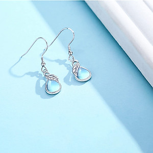 Midir&Etain Crystal Flower/Daisy 925 Sterling Silver Hoop Earrings Moonstone Daisy Jewelry Birthday Valentine's Day Christmas Gift for Women (Moonstone Leaf Earrings)