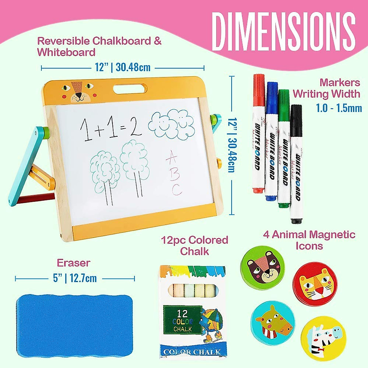 Children's Wooden Tabletop Easel with Double-Sided Magnetic Whiteboard & Chalkboard, Arts & Crafts Portable Easel Includes Dry Erase Marker, Chalk, Magnetic Letters & Extra Magnets, Ages 3 and Up