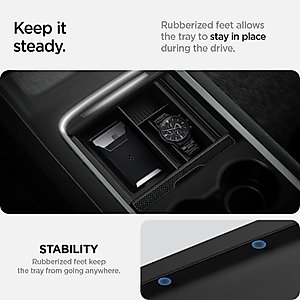 Spigen Center Console Organizer Tray Designed for Tesla Model 3 & Y 2025/2024/2023 with Smooth Slide Technology [Not Compatible with Tesla Model 3 2025/2024 Refresh (Highland)] (Carbon Edition)