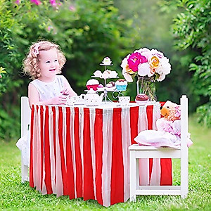 Pangda 2 Pieces Red White Striped Table Skirt Circus Theme Table Skirt for Carnival Home Decoration Party Supplies
