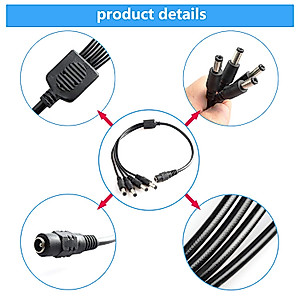 SAISN DC Power Y Splitter Cable 1 Female to 4 Male Plug for CCTV Camera (1 to 4)