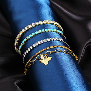 Fivoilin Tennis Bracelets for Women, Dainty 18K Gold Plated Cubic Zirconia Classic Adjustable Slider Bracelet Fashion Jewelry Gift for Her Birthday Valentines' Day Wedding Party Prom Graduation