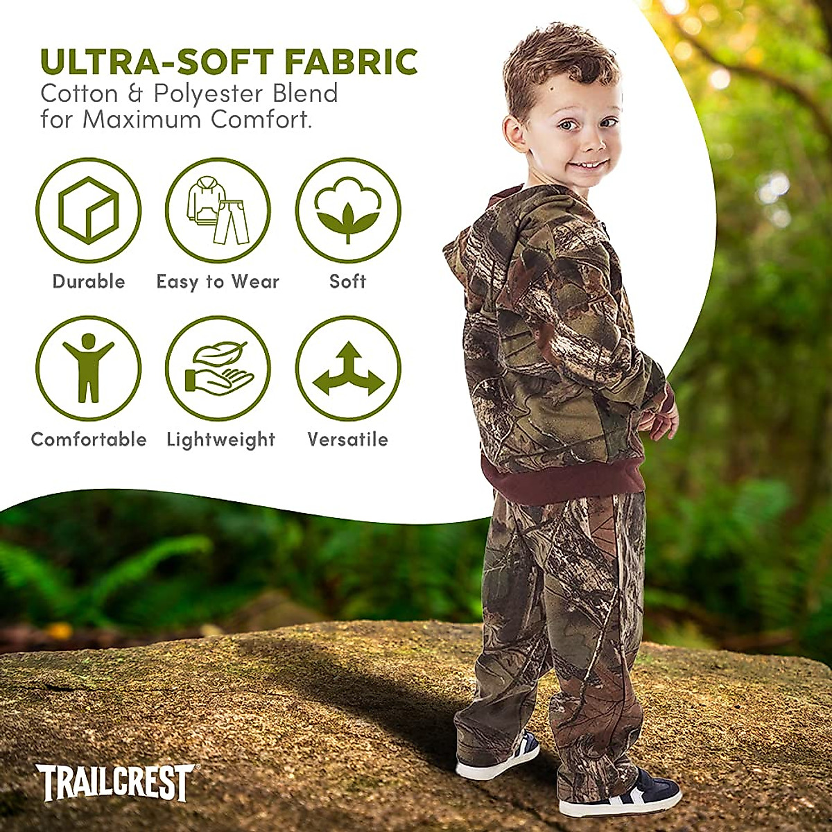 TrailCrest by Treel Infant-Toddler Cotton Full Zip Hoodie Sweatshirt Jacket & Pants Set Tracksuit, 5T, Camo