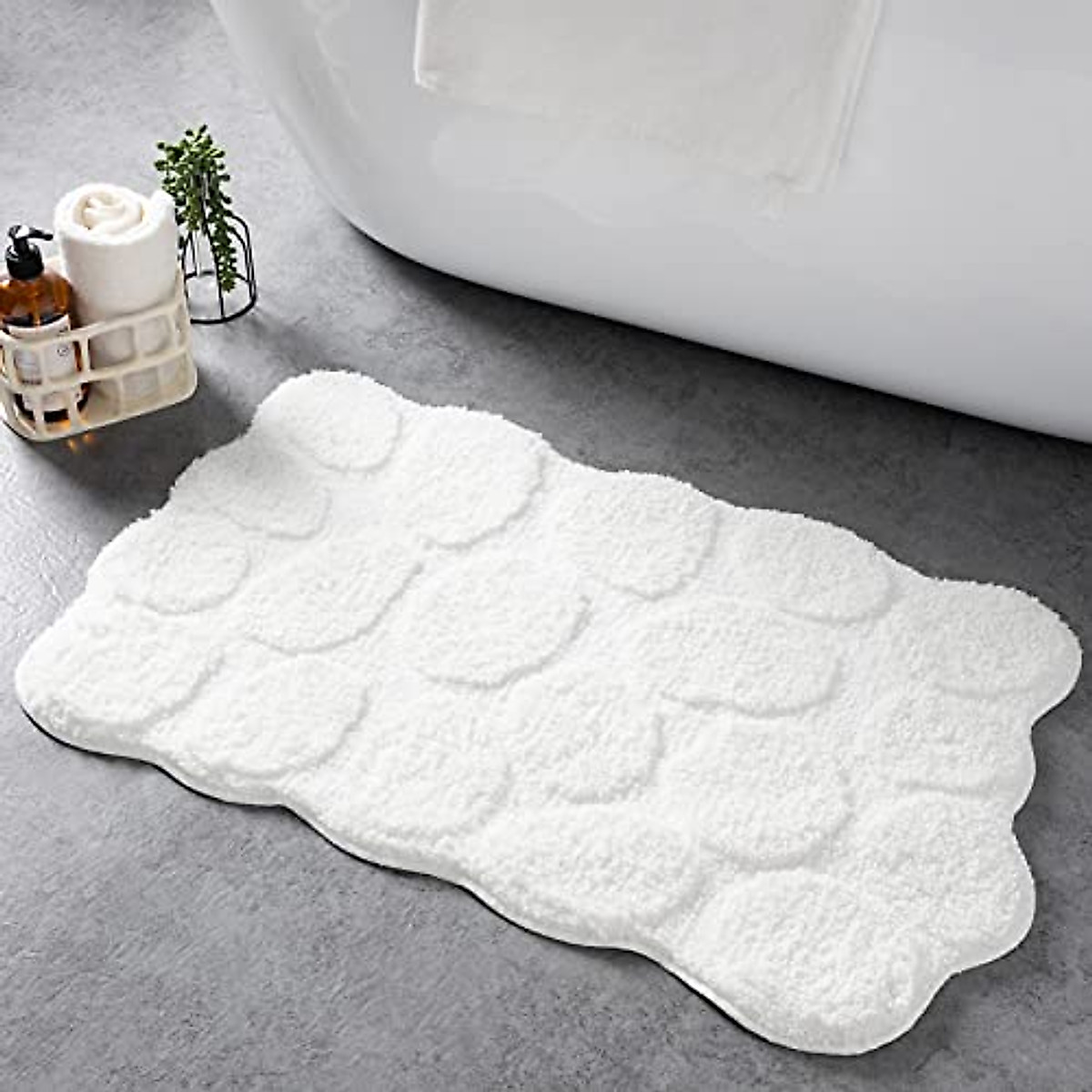 Ashler Bathroom Rug, Cobblestone Bath Rugs, Microfiber Bath Mat, Soft Absorbent Bath Carpet, Non-Slip Shower Mats, Machine Washable Pebbles Bathroom Mats, 17X24 in, Off White