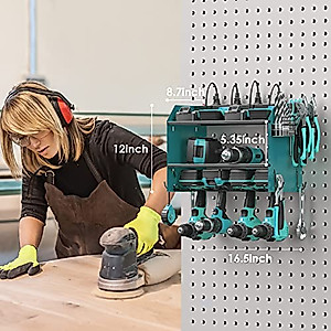 CCCEI Modular Power Tool Organizer Wall Mount with Charging Station. Garage 4 Drill Storage Shelf with Hooks, Screwdriver, Drill Bit Heavy Duty Rack, Tool Battery Holder Built in 8 Outlet Power Strip.
