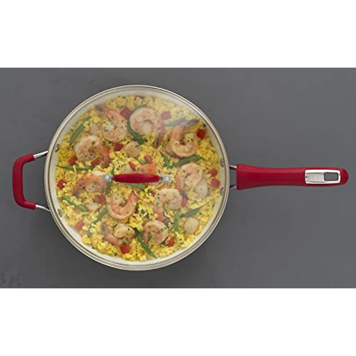 Bialetti Aeternum Nonstick White Ceramic Cookware, 12" Covered Lid Saute Pan, Red & White