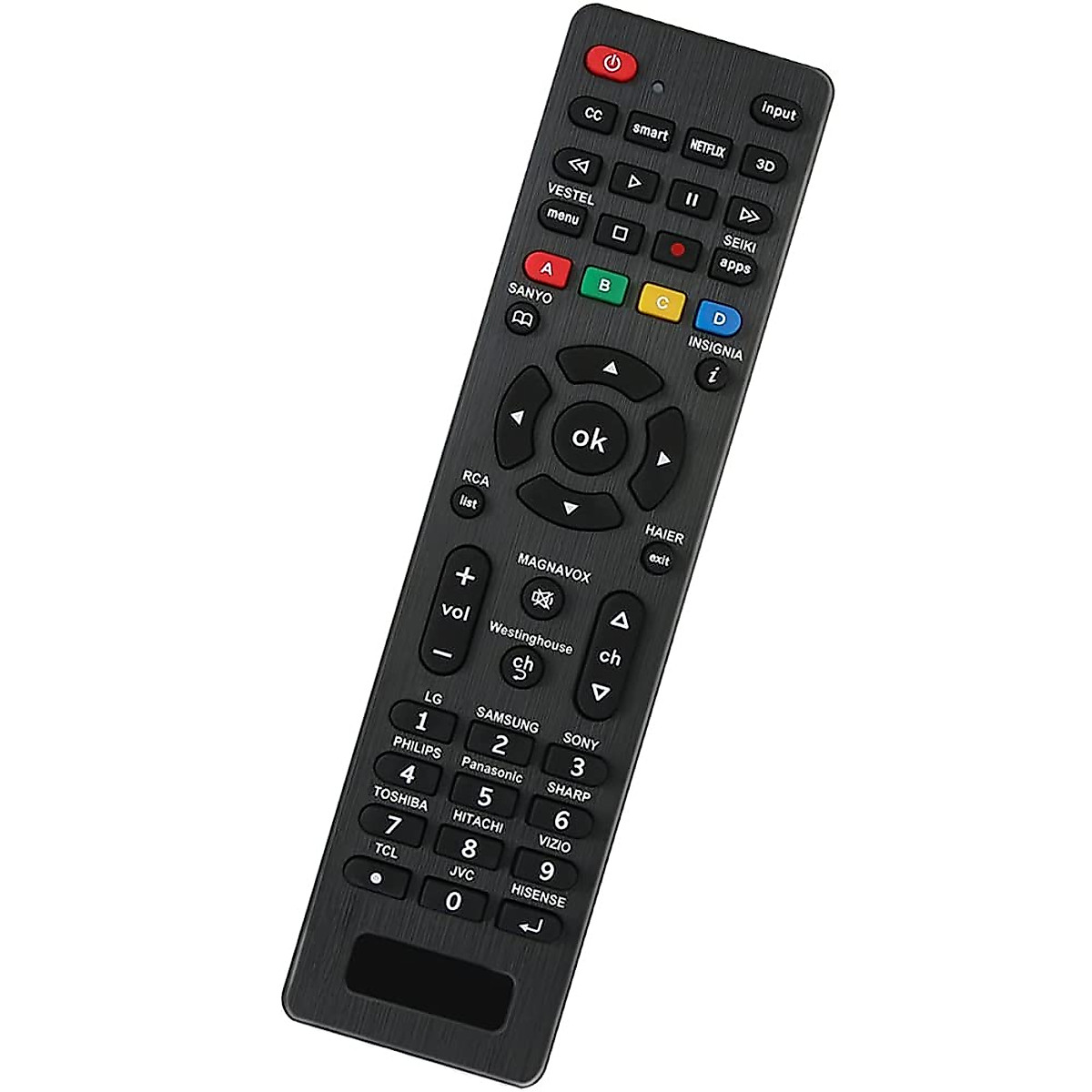 Amiroko Universal TV Remote Control for LG, Samsung, Sony, Philips, Panasonic, Sharp, Toshiba, Hitachi, Vizio, TCL, JVC, Hisense, Vestel, Seiki, Sanyo, Insignia, Magnavox, RCA, Westinghouse Smart TVs