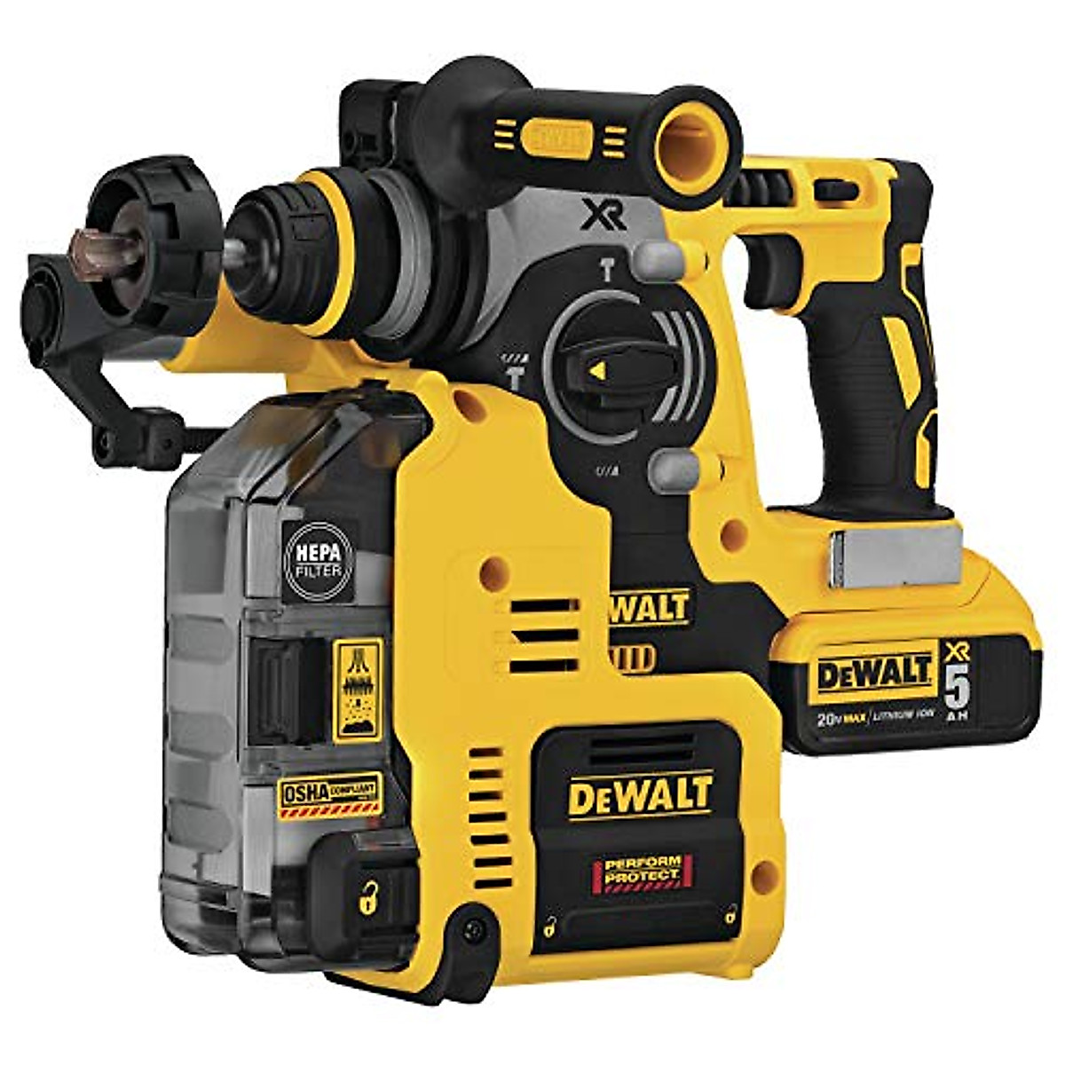 DEWALT 20V MAX XR Rotary Hammer, SDS Plus, L-Shape, On-Board Dust Extractor, 1-Inch (DCH273P2DHO)