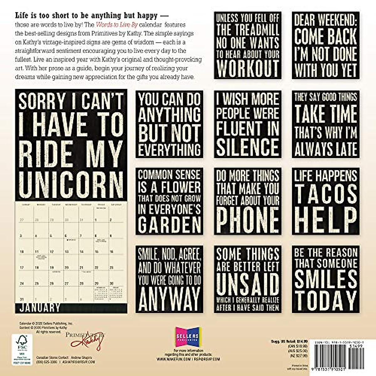 2021 Words to Live By 16-Month Wall Calendar