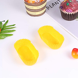 1000pcs Oval Cake Paper Cups Boat Shape Paper Tray Cake Cup Bread Baking Cups Grease Proof Cupcake Liners for Cake Balls Muffins Cupcakes Yellow
