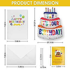 Birthday Card, Pop Up Birthday Cards with Music and Lights - Set of 3D Birthday Card and Birthday Balloon - Blow Candle and Plays "Happy Birthday" Song - 3D Pop Up Birthday Card for Kids Woman and Men - The Perfect Birthday Card with Envelope - Fun and Su