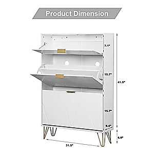 Betterhood Shoe Cabinet for Storage with 3 Flip Drawers, Narrow Shoe Organizer for Entryway,Living Room, Modern Rack Cabinet, Tipping Bucket Shoe Cabinet, White