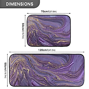 xigua 2 Piece Purple Marble Abstract Pattern Anti-Fatigue Kitchen Rug, Waterproof Non-Slip Kitchen Mats and Comfort Elastic Cotton interlayer Rug for Kitchen, Floor Home, Office, Sink, Laundry