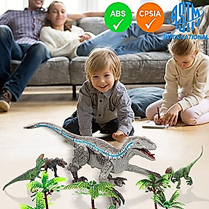 GAROERFA Remote Control Dinosaur Toys for Kids Boys 3 4 5 6 7,RC Walking Velociraptor，3D Eyes & Roaring Sounds, All in One:1 Big and 3 Small Dinosaurs
