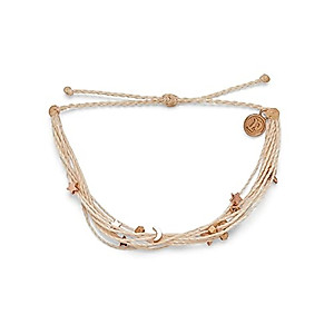 Pura Vida Rose Gold Celestial Beads Malibu Bracelet - 100% Waterproof, Adjustable Band, Brand Charm - Vanilla