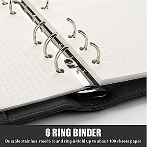 Sooez A6 Notebook Binder, 6 Ring Planner with Stylish Design, Loose Leaf Personal Organizer Binder Cover with Magnetic Buckle Closure, PU Leather Binder for Women with Macaron Colors (Black)