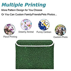 CaTaKu Emerald Green Glitter Storage Bins with Lids and Handles, Fabric Large Storage Container Cube Basket with Lid Decorative Storage Boxes for Organizing Clothes